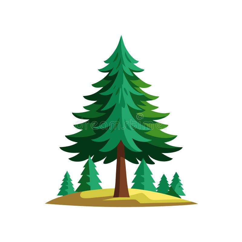 Bold Forest Pine Tree Illustration on White Background Stock ...