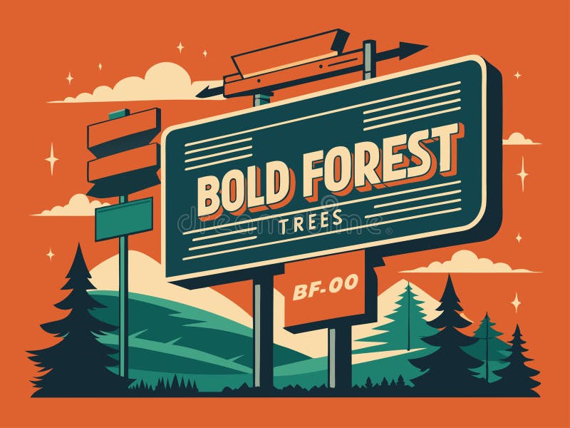 Bold Forest Signage Billboard Illustration with Neon Light Arrow Design ...