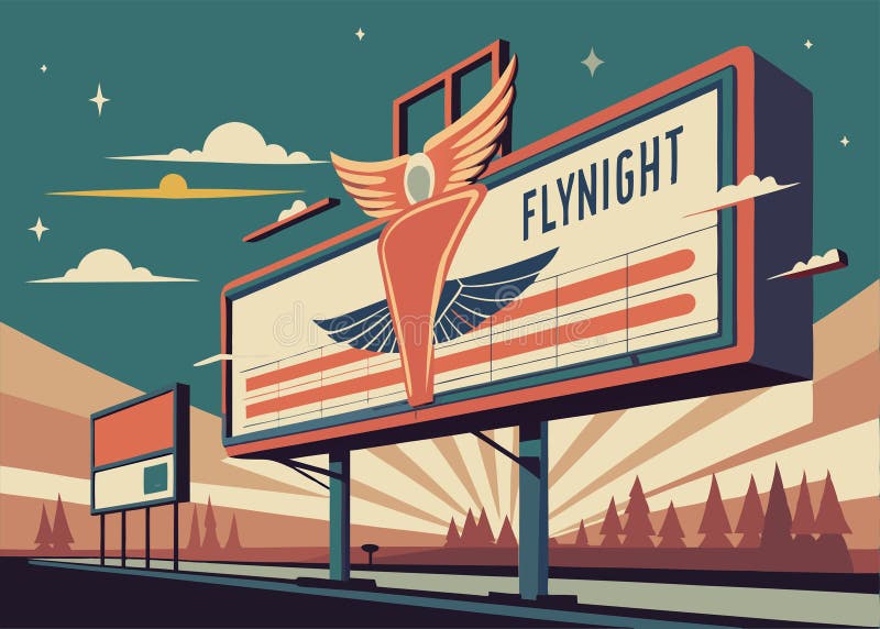 Bold Forest Signage Billboard Illustration with Neon Light Arrow Design ...