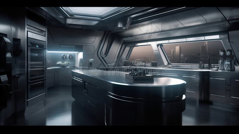 Bold Futuristic Kitchen with LED Lighting and Visionary Design Stock ...