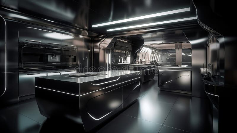 Bold Futuristic Kitchen with LED Lighting and Visionary Design Stock ...
