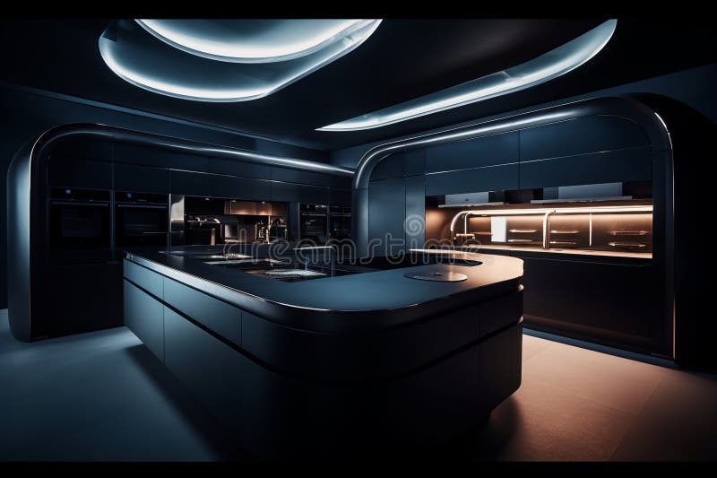 Bold Futuristic Kitchen with LED Lighting and Visionary Design Stock ...
