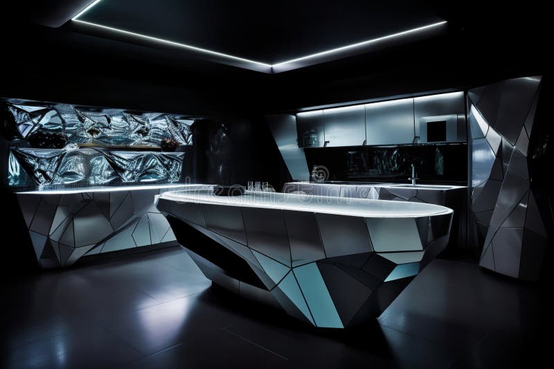 Bold Futuristic Kitchen with LED Lighting and Visionary Design Stock ...