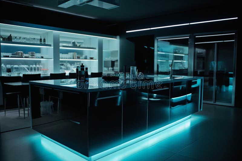 Bold Futuristic Kitchen with LED Lighting and Visionary Design Stock ...