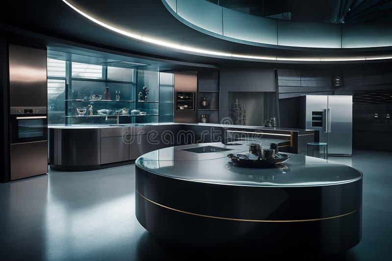 Bold Futuristic Kitchen with LED Lighting and Visionary Design Stock ...
