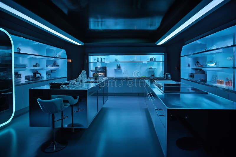Bold Futuristic Kitchen with LED Lighting and Visionary Design Stock ...