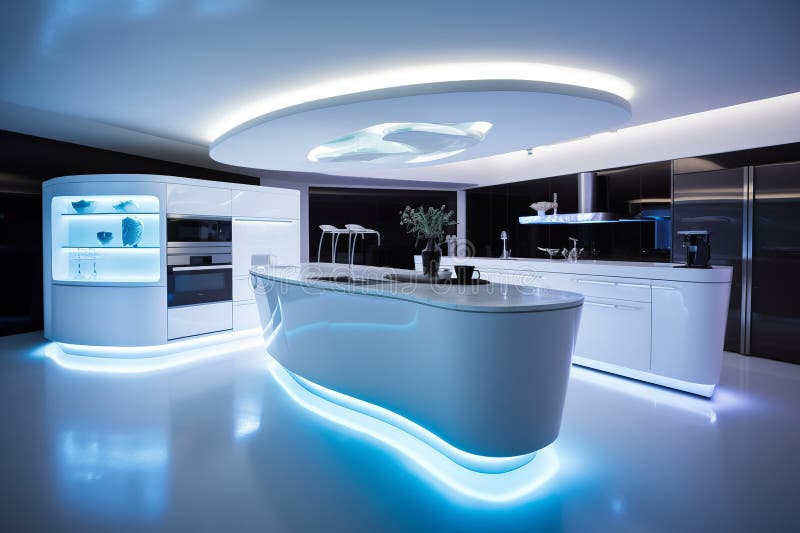 Bold Futuristic Kitchen with LED Lighting and Visionary Design Stock ...