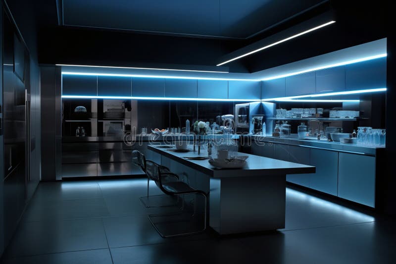Bold Futuristic Kitchen with LED Lighting and Visionary Design Stock ...