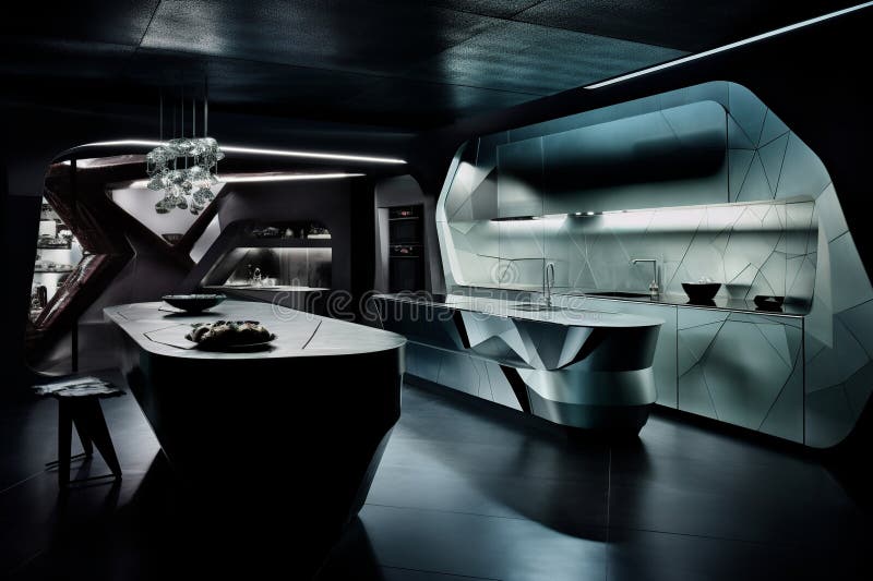 Bold Futuristic Kitchen with LED Lighting and Visionary Design Stock ...