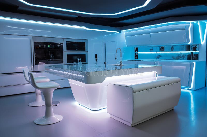 Bold Futuristic Kitchen with LED Lighting and Visionary Design Stock ...