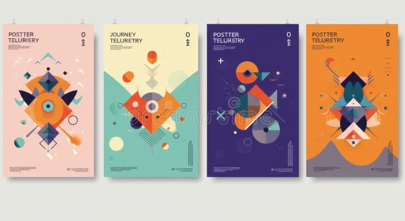 Bold Geometric Abstract Poster Designs in Vibrant Color Schemes Stock ...