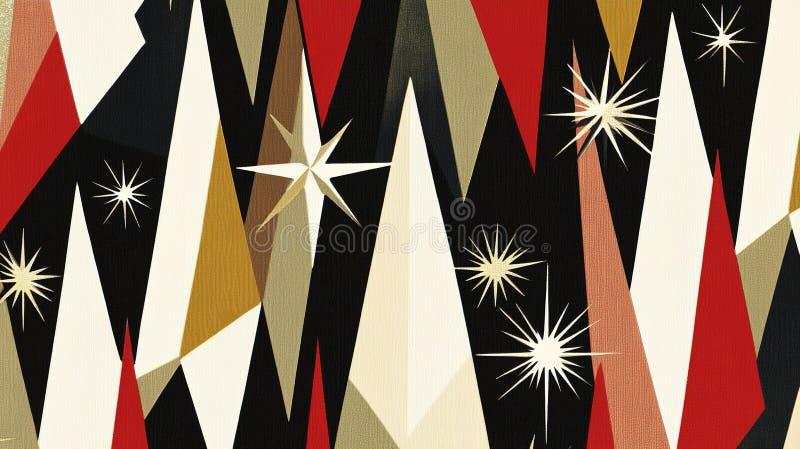 Bold Geometric Abstraction with Stars and Angles in Red, Black, and ...