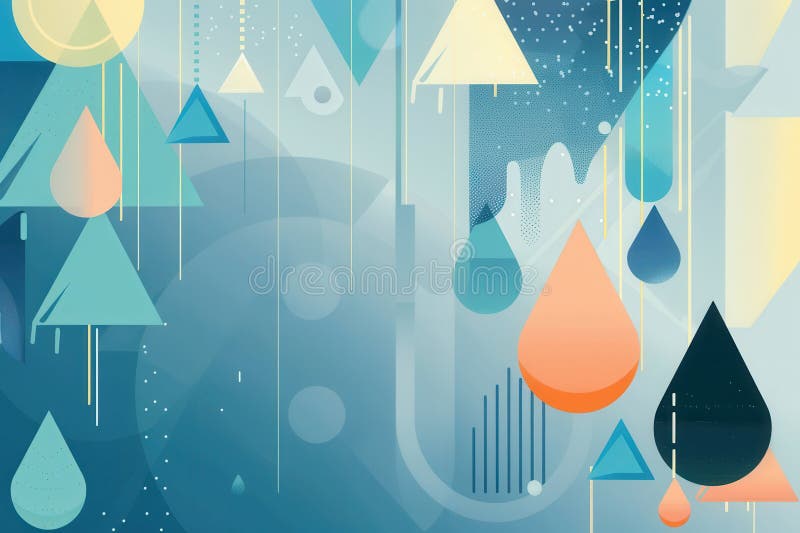 Bold Geometric Rainy Day Border with Sharp Raindrop Shapes and Soft ...