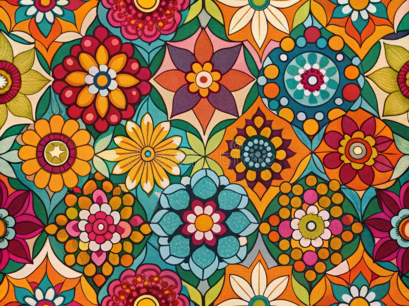 Bold Geometric and Floral Polyester Fabric Pattern 1970s Retro Style ...