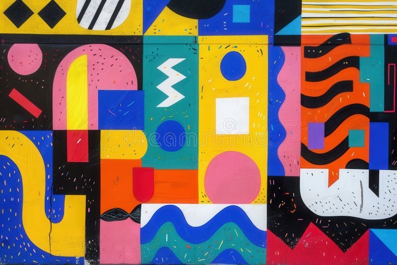 Bold Geometric Fun Border with Abstract Shapes in Bright Primary Colors ...