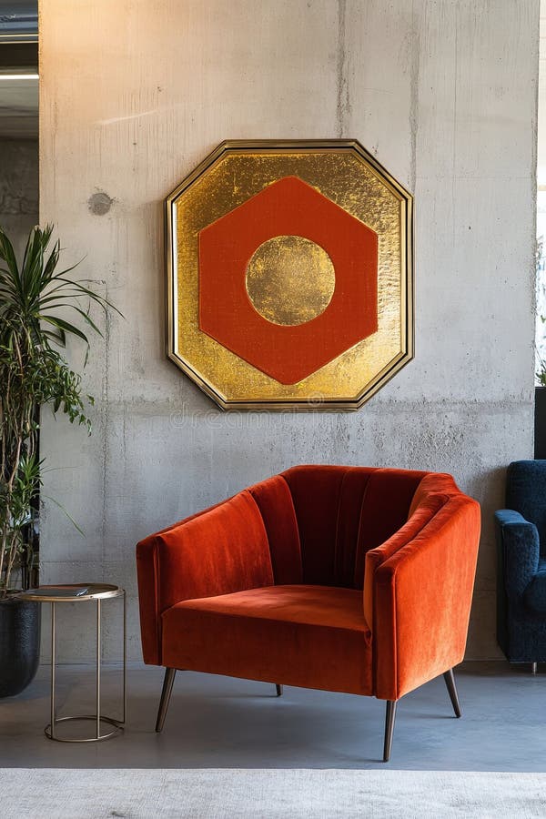 A Bold Geometric Hexagonal Frame in Metallic Tones Hanging in a Modern ...