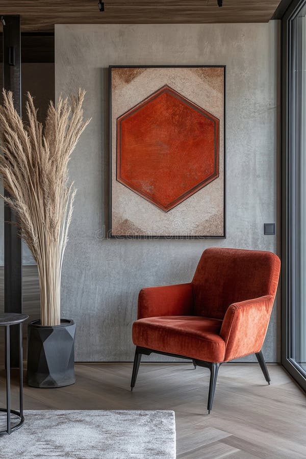 A Bold Geometric Hexagonal Frame in Metallic Tones Hanging in a Modern ...