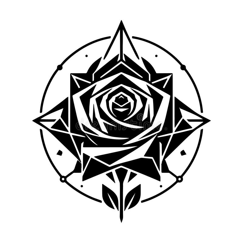 Stylized Rose with Geometric Shapes Stock Illustration - Illustration ...