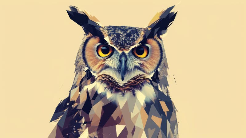 Bold Geometric Owl Illustration with Intense Gaze Stock Illustration ...