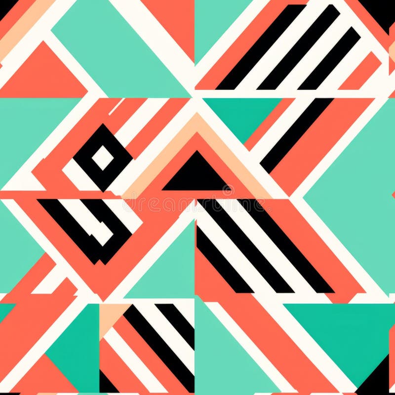 Bold Geometric Pattern Black and White Triangles with Red and Teal ...