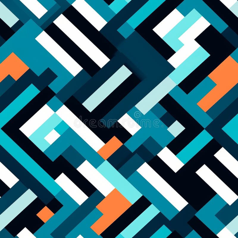 Bold Geometric Pattern in Blue, Orange, and Black Stock Illustration ...