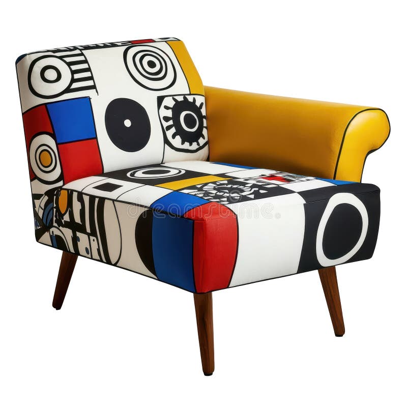Bold Geometric Patterns on Vibrant Retro Chaise Lounge Chair Stock ...