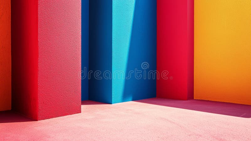 Bold Geometric Shadows on Colorful Architectural Wall Stock Photo ...