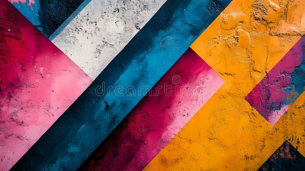 Bold Geometric Shapes with Colorful Paint Textures and Angular Design ...