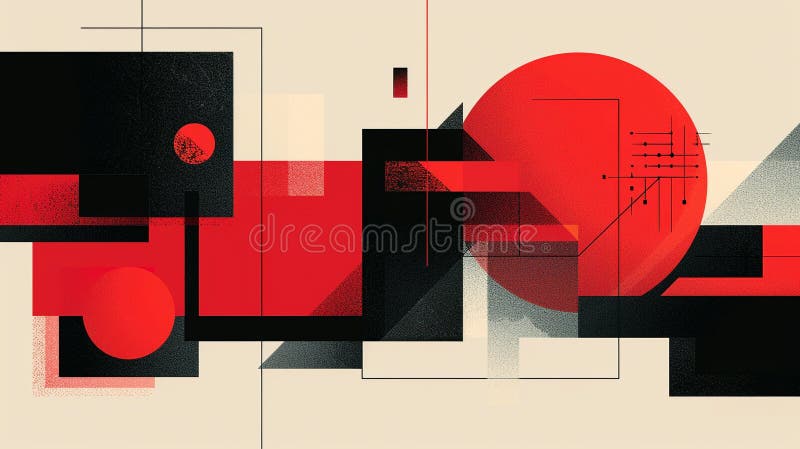 Bold Geometric Shapes in Red, Black, and Cream Create a Modern Artistic ...