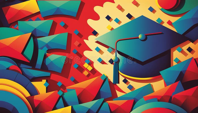 Bold Gradient Graduation Background with Caps. Stock Illustration ...