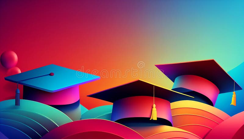 Bold Gradient Graduation Background with Caps. Generative AI Stock ...