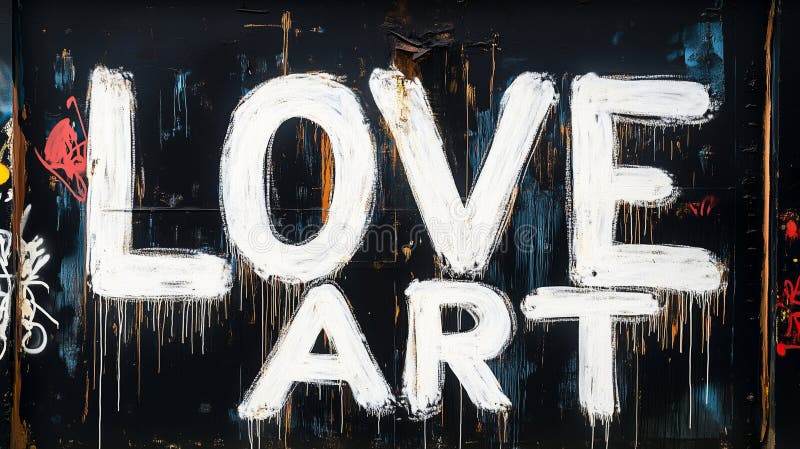 Bold Graffiti Message Celebrating Love and Art in Urban Space Stock ...