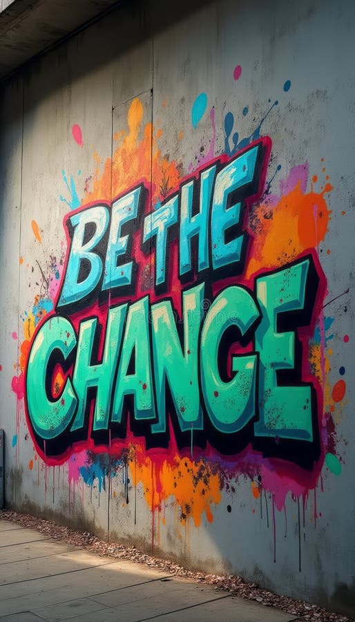 Bold Graffiti Mural Proclaiming Change Vibrant Colors Stock Photos ...