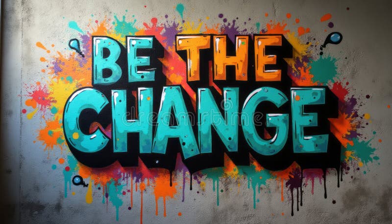 Bold Graffiti Mural Proclaiming Be the Change with Vibrant Splashes of ...