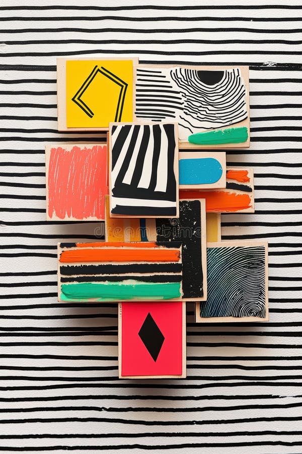 Bold Graphic Design Stickers on Striped Background for Creative ...