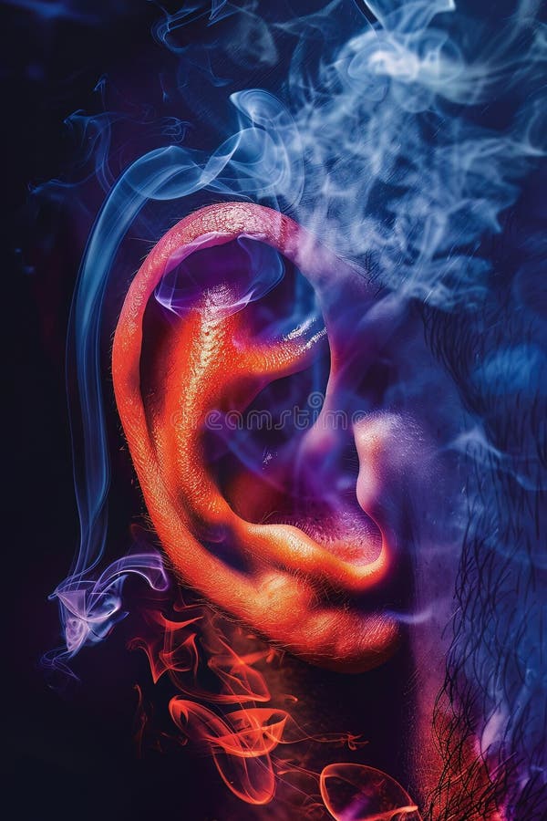 A Bold Graphic of an Ear with Smoke Around Indicating Hearing Loss ...