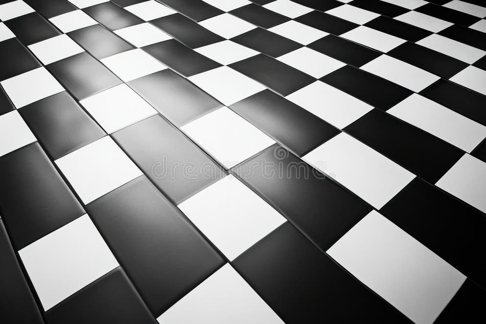 Bold Graphic Floor Featuring Diagonal Stripes and Checkerboard Pattern in Black and White Design ...