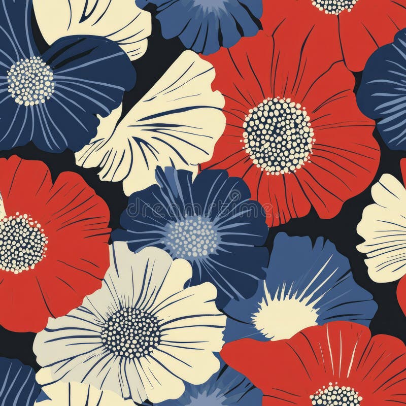 A Bold, Graphic Floral Illustration with Large, Angular Flowers and ...