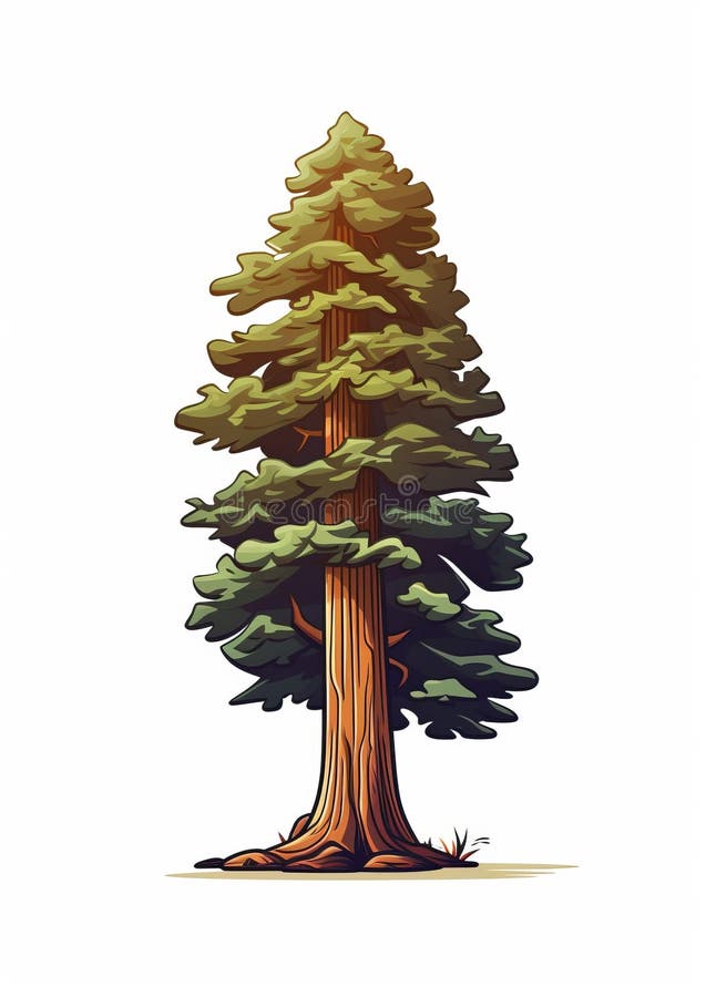 Bold Graphic Illustration of a Cartoon Cedar Tree on White Background ...