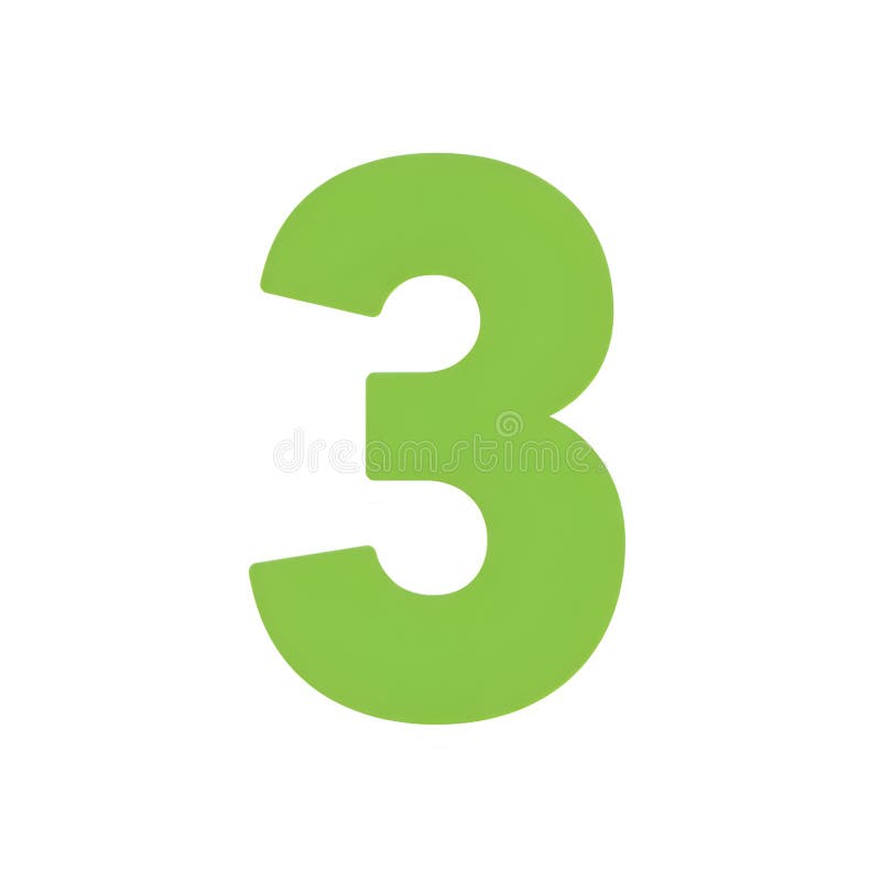 A Single Green Number Three Against a Plain White Background in a ...
