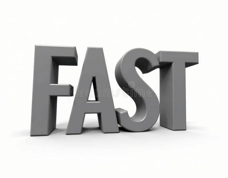 Bold Grey 3D FAST Typography on a Clean White Background. Stock ...