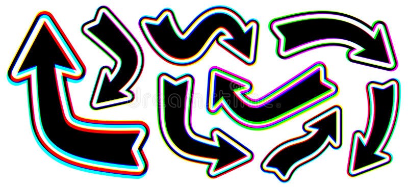 Bold Hand-Drawn Arrows with Colorful Glitch Effect on White Background ...