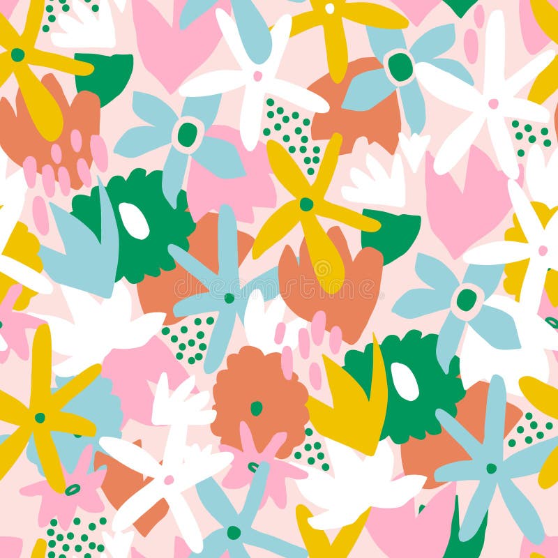 Bold Hand Drawn Floral Seamless Pattern. Abstract Botanical Summer ...