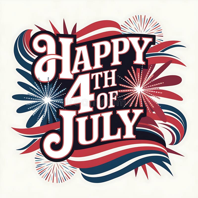 Bold Happy 4th of July Design with Abstract Fireworks and Ribbons Stock ...