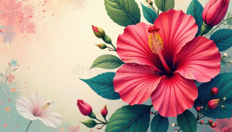 Bold Hibiscus Print, Stylized Petals, Geometric Accents , Modern ...