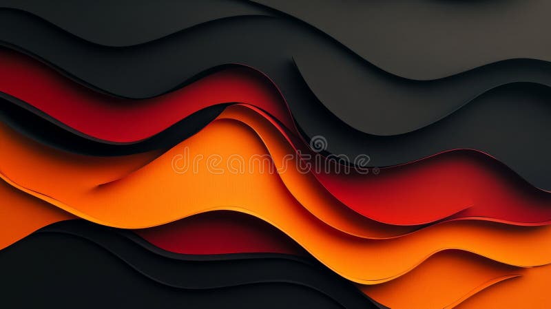 A Bold, High-contrast Paper Cut Wave Background in Deep Orange, Black ...