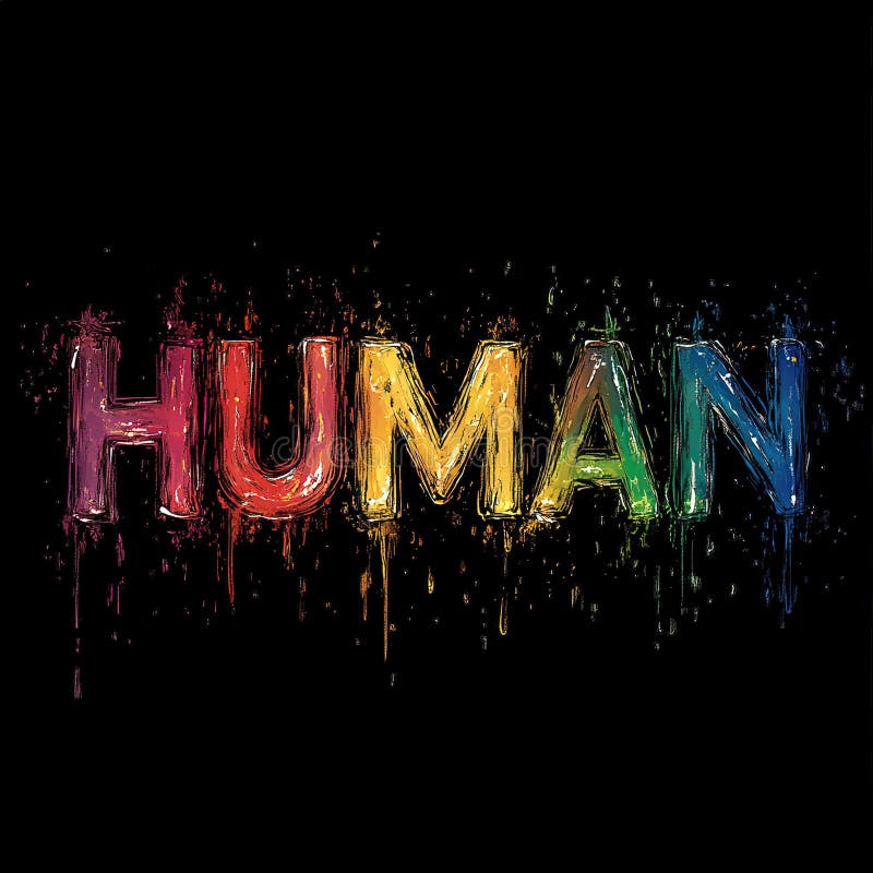 Colorful "HUMAN" Text with Paint Splatter Effect on Black Background ...