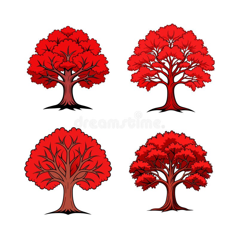 Bold Illustration of Red Oak Tree Stock Vector - Illustration of leafy ...