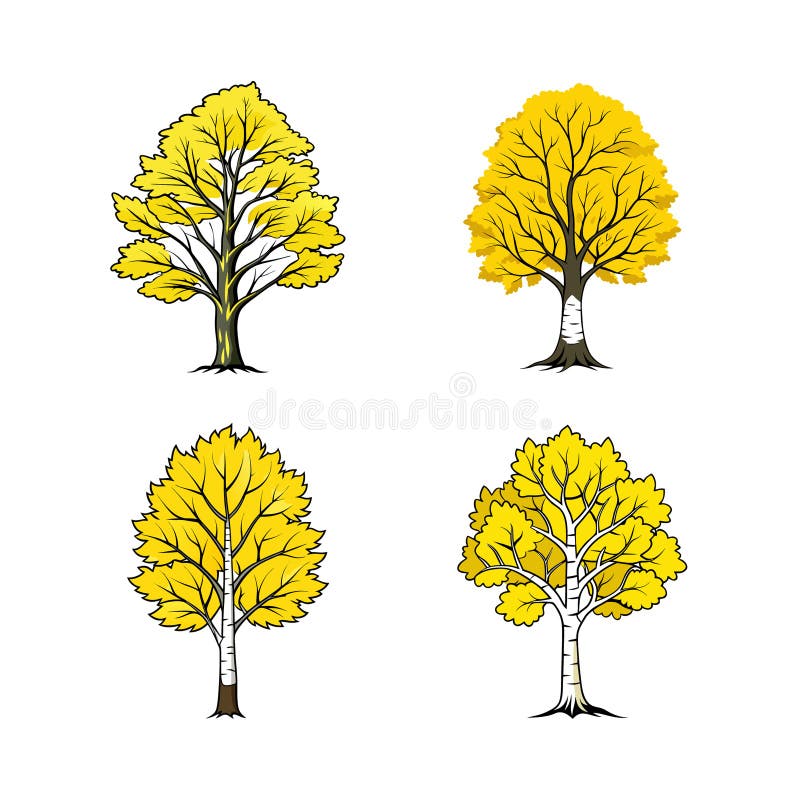 Bold Illustration of Yellow Birch Tree Stock Vector - Illustration of ...