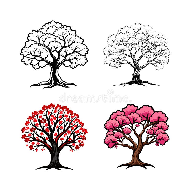 Bold Illustration of Wild Cherry Tree Stock Vector - Illustration of ...